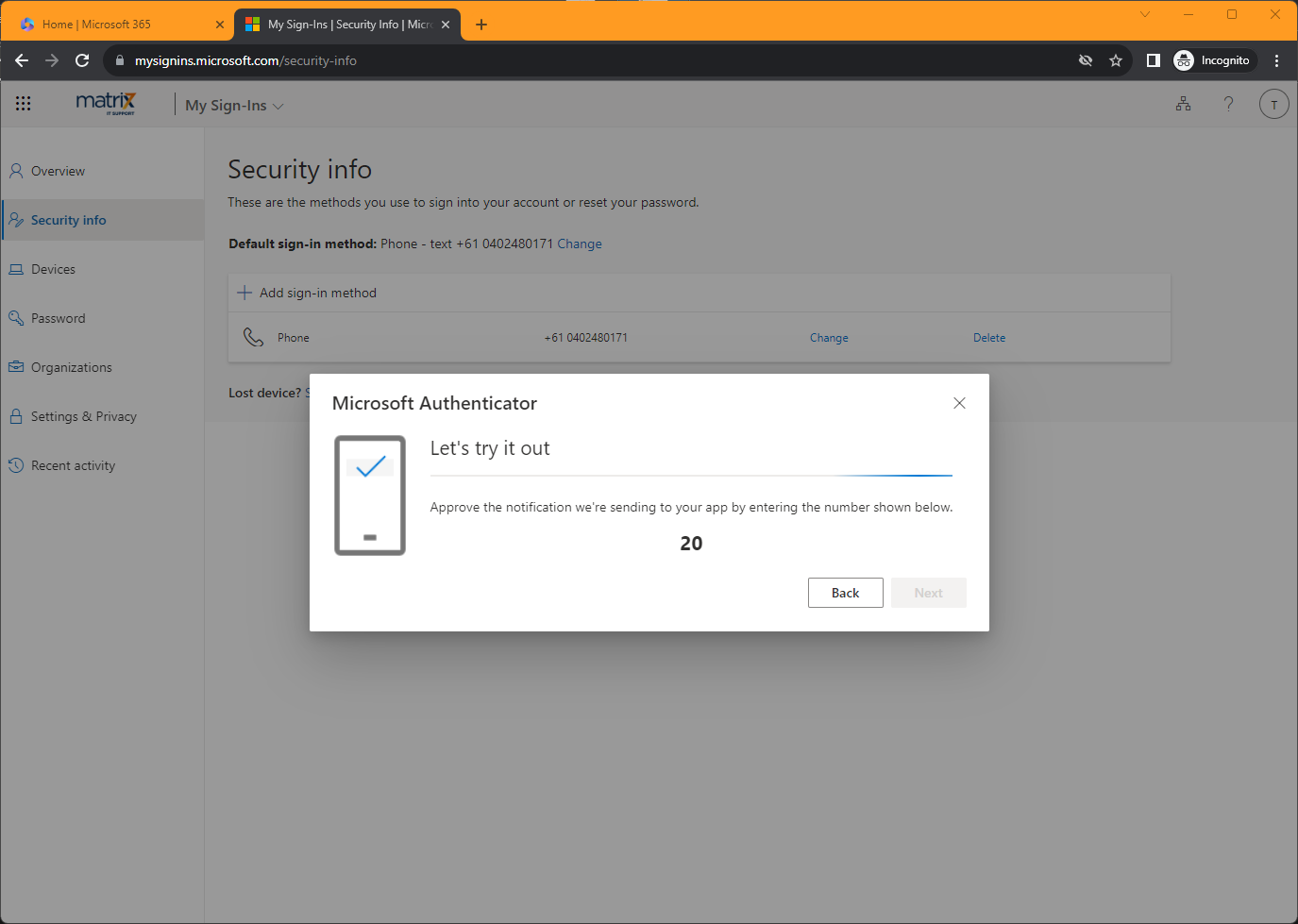 M365 Setup Secondary Two Factor Authentication Method Using Microsoft